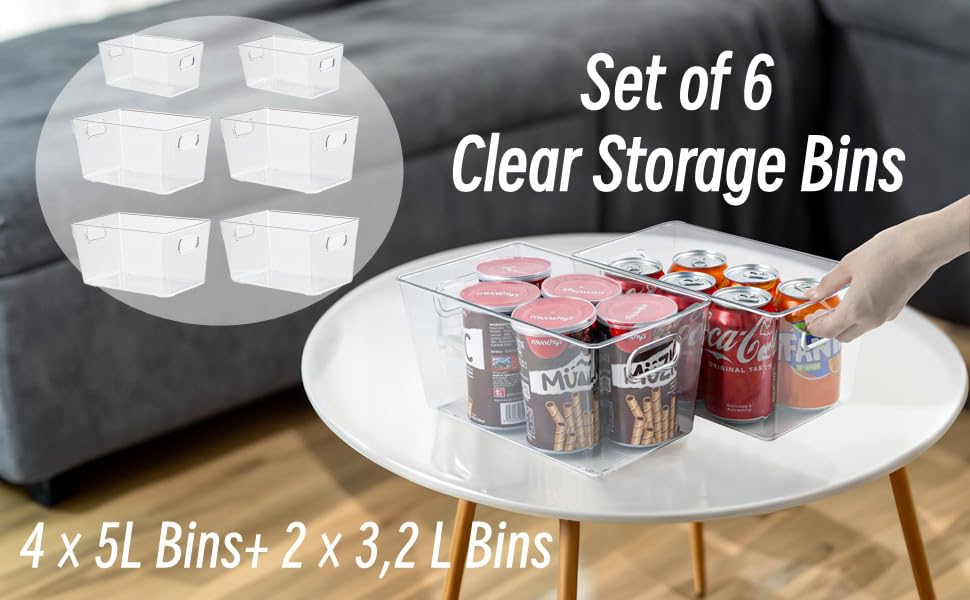 Amazon.com: ZEXALOR 6pcs Plastic Storage Bin 2-Size Clear Storage ...
