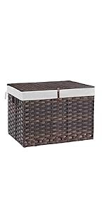 Amazon.com: 180L Wicker Storage Basket with Lid, Handwoven Rattan Large ...