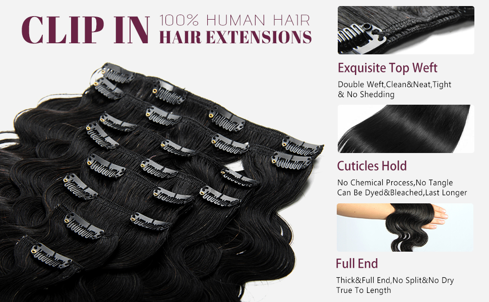 Amazon.com : KRN Clip in Real Human Hair, 136g 8 pcs Body Wave Hair Extensions Clip ins Double ...