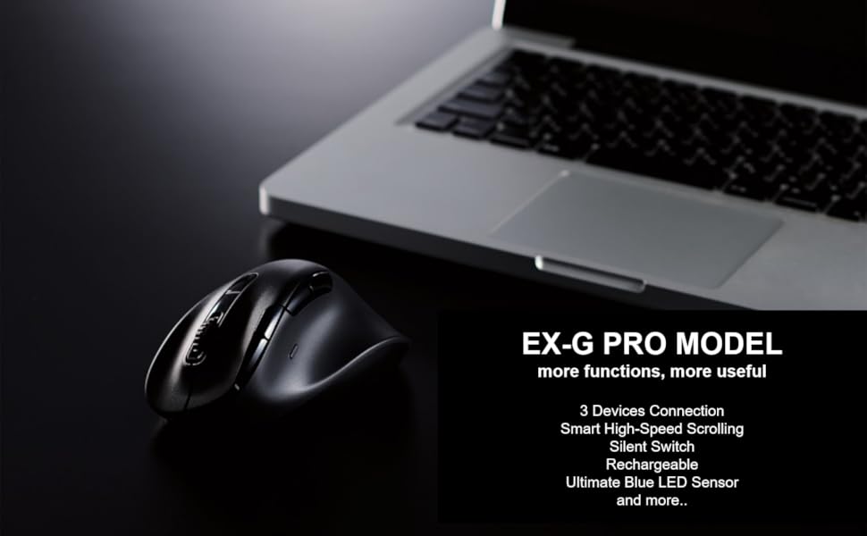 Amazon.com: ELECOM EX-G PRO Ergonomic Mouse, Multi-Device Bluetooth or Wireless USB, Silent ...