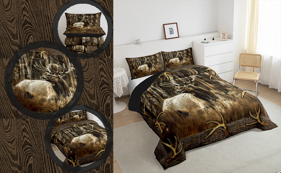 Amazon.com: Erosebridal Rustic Deer Comforter Set for Cabin Lodge Vintage Elk Moose Antlers ...