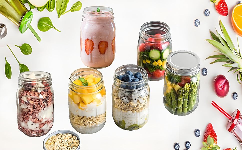 Amazon.com: ELAORY Classic 16 Oz Mason Jars, 6 Pack Canning Jars, Regular Mouth, Airtight & Leak ...