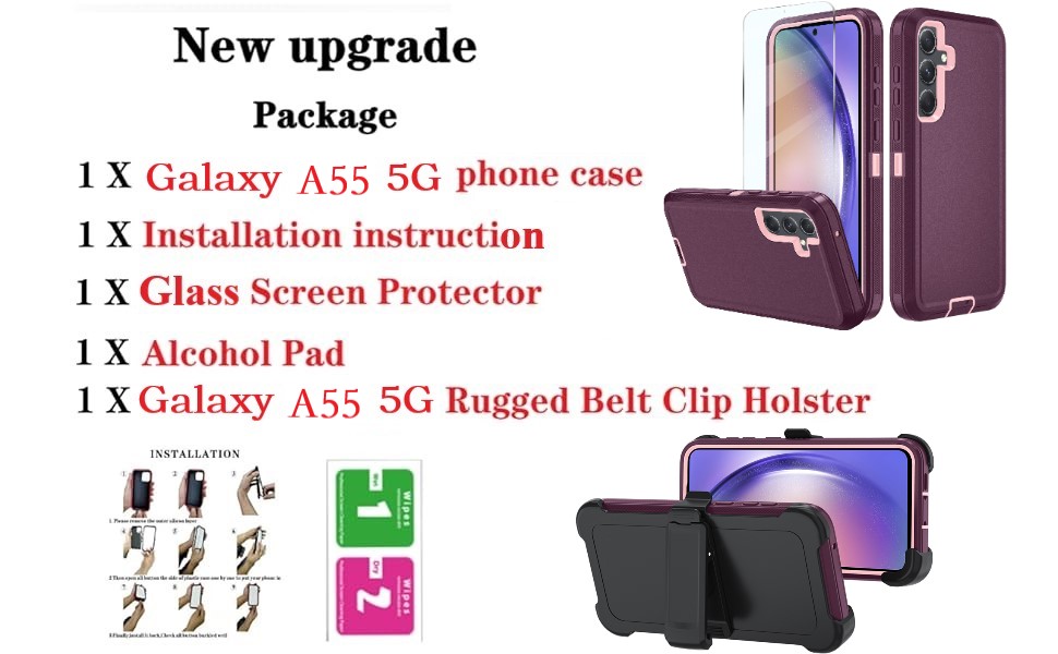 Funda para Samsung Galaxy A55 5G, funda A55 5G, con clip de cinturón y protector de ...