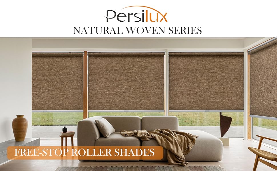 Persilux Custom Size Natural Woven Cordless Roller Shades, Free-Stop Window Shades for Home ...