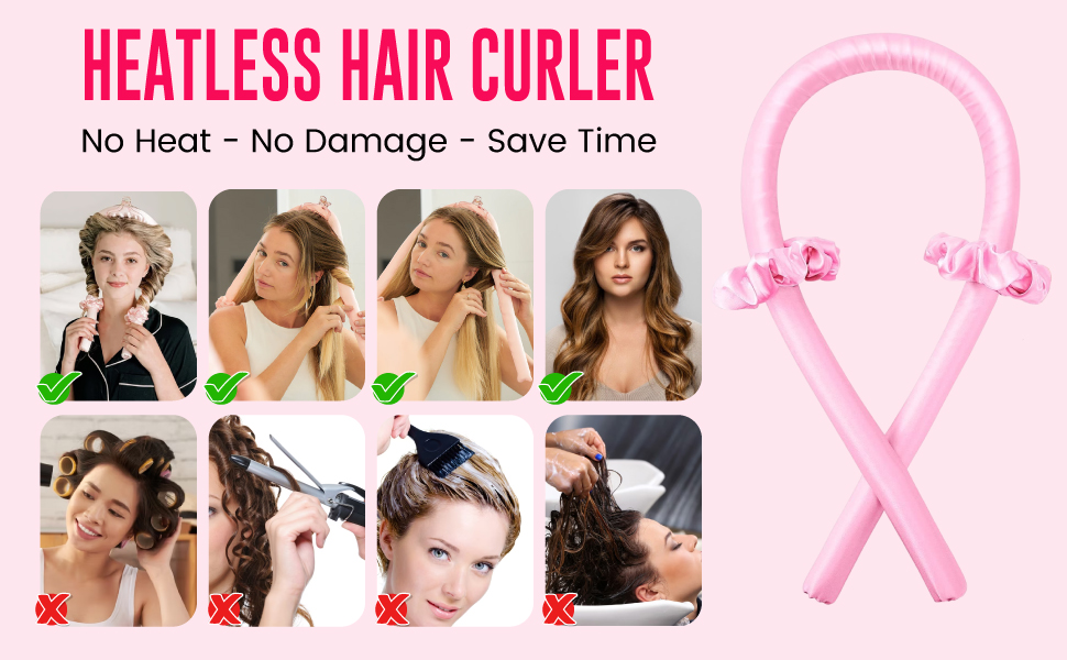 HAIR&HER 6Pcs Heatless Curlers Headband | Overnight Heatless Hair Curlers No Heat for Long ...