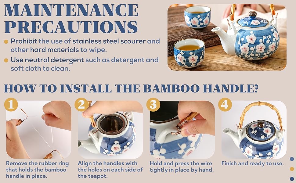 Amazon.com | PUNNIO Japanese Tea Set, Japanese Style Porcelain Tea Sets for Adult, 1 Ceramic Tea ...