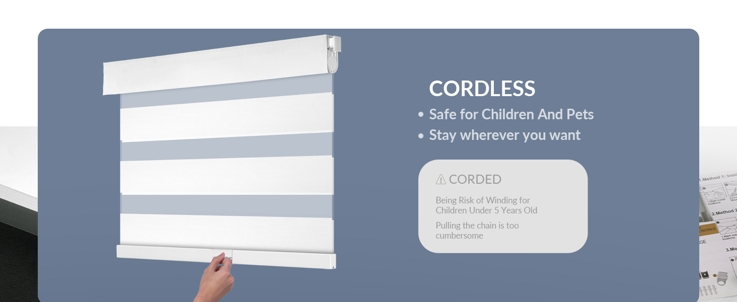 Boolegon No Drill No tools Zebra Blinds, Blackout zebra shades, Dual ...