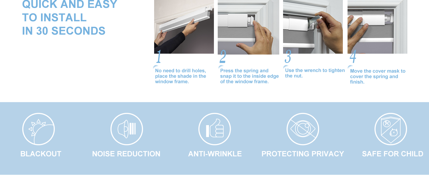 Amazon.com: Boolegon No Drill Blinds for Windows Blackout Cellular ...