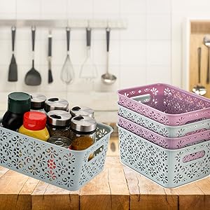 Frcctre 8 Pack Plastic Storage Baskets, Portable Small Pantry Organizer ...