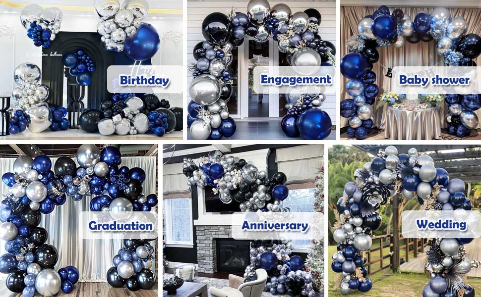 Amazon.com: Navy Blue Black Balloon Garland - Double Stuffed Dark Royal Blue Black Balloon Arch ...