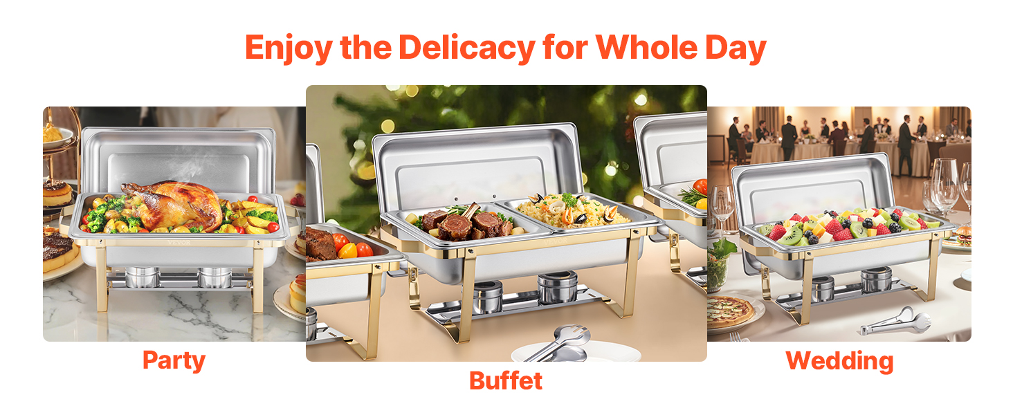 Amazon.com: VEVOR Chafing Dish Buffet Set, 8 Qt 4 Pack, Stainless Steel Chafer with 2 Full Size ...