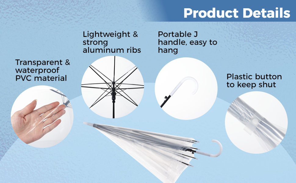 Amazon.com: Wedding Umbrellas, 4cps Auto Open Clear Bubble Umbrellas with J Handle, Rainproof ...