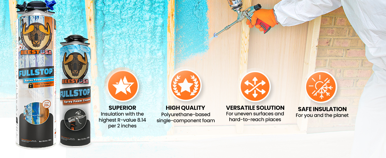 Amazon.com: BEEST FullStop Spray Foam Insulation Kit for Walls and Attic - 240 Board ft/sq.ft ...