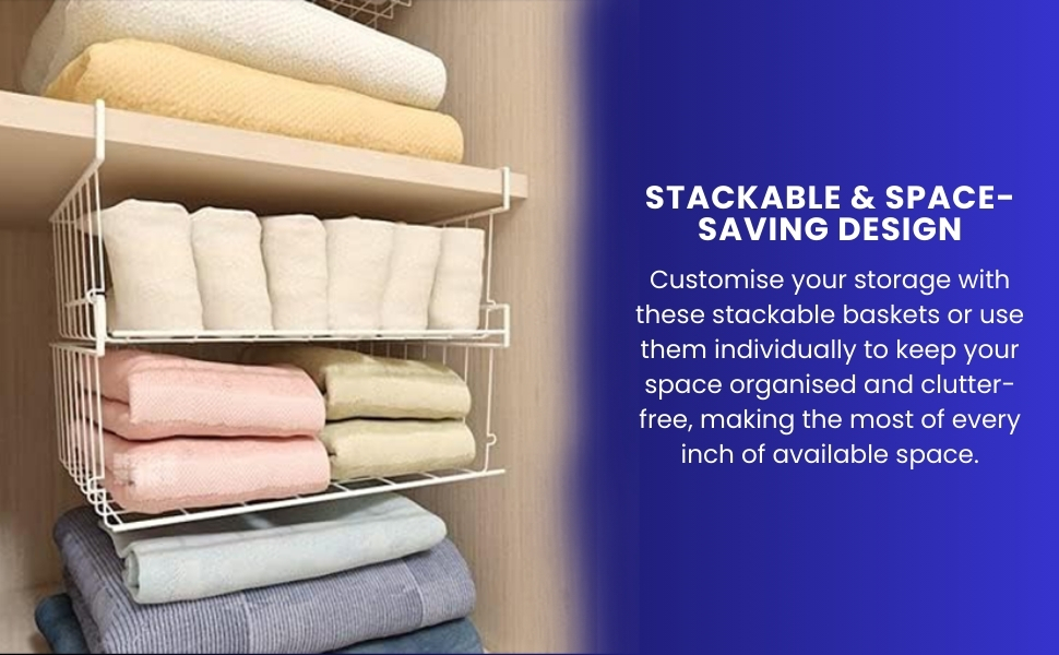 Pack of 2 Under Shelf Storage Baskets – Stackable Metal Wire Hanging ...