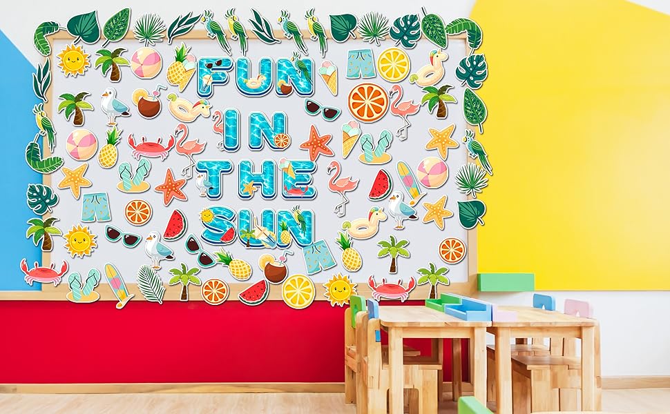 Amazon.com: 101Pcs Fun in The Sun Bulletin Board Decorations Summer ...