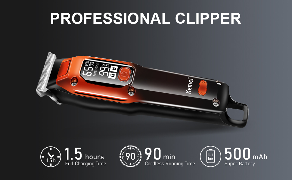 Amazon.com: KEMEI Black Hair Clippers for Men, Cordless Clippers for Hair Cutting, Professional ...