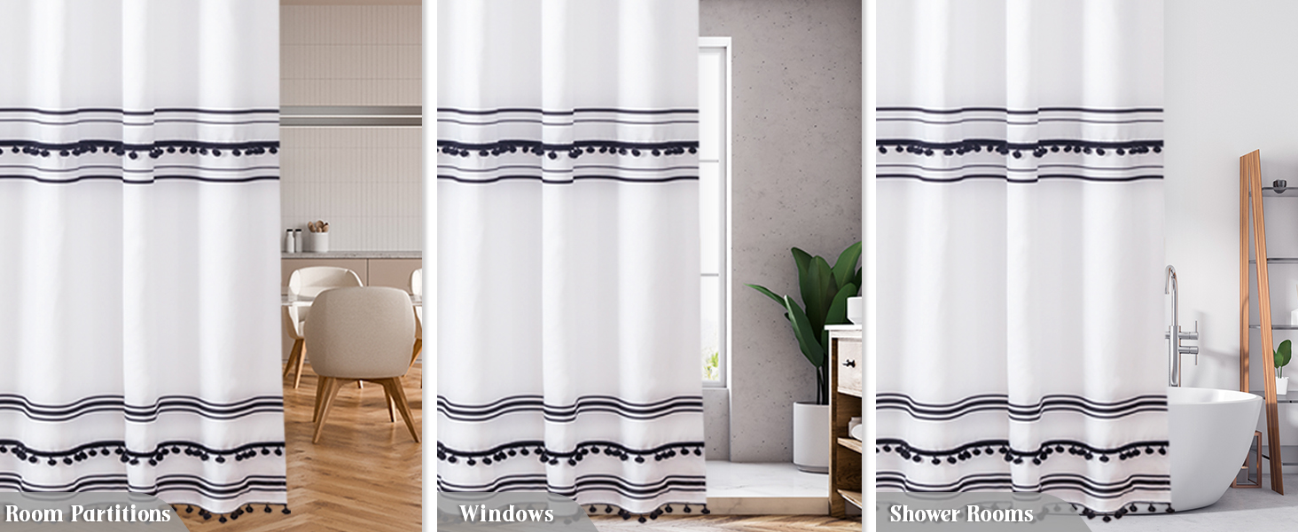 Amazon.com: GiuMsi 72"X72" Black and White Fabric Shower Curtain Sets with Boho Tassel Pendants ...