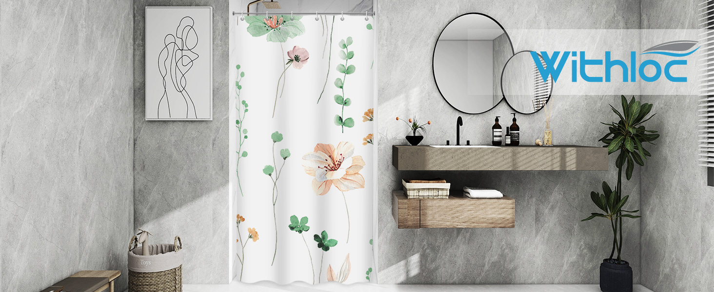 Amazon.com: WITHLOC Waterproof Shower Curtain Set with Hooks - Watercolor Sage Green Floral ...