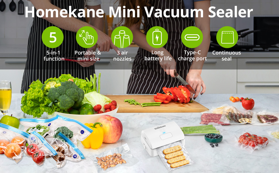 Amazon.com: Mini Vacuum Sealer Machine HOMEKANE, Rechargeable Portable with Cutter,Bag Sealer ...