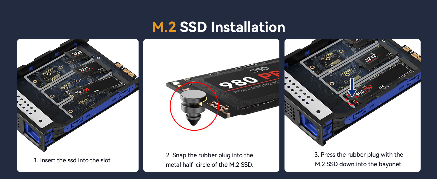 Hybrid 3.5 HDD+3*M.2 NVMe Enclosure with Cooling Fan for 2.5/3.5" SATA HDD/SSD, USB3.2 Gen2 ...