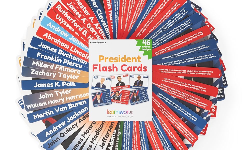 Amazon.com: US Presidents for Kids Flash Cards –46 President Cards ...