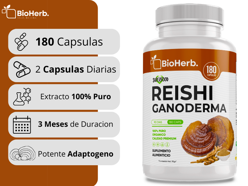 BioHerb Hongo Reishi Ganoderma 100% Puro (180 Capsulas 500mg) |ORGANICO | NATURAL | Para 90 Dias ...