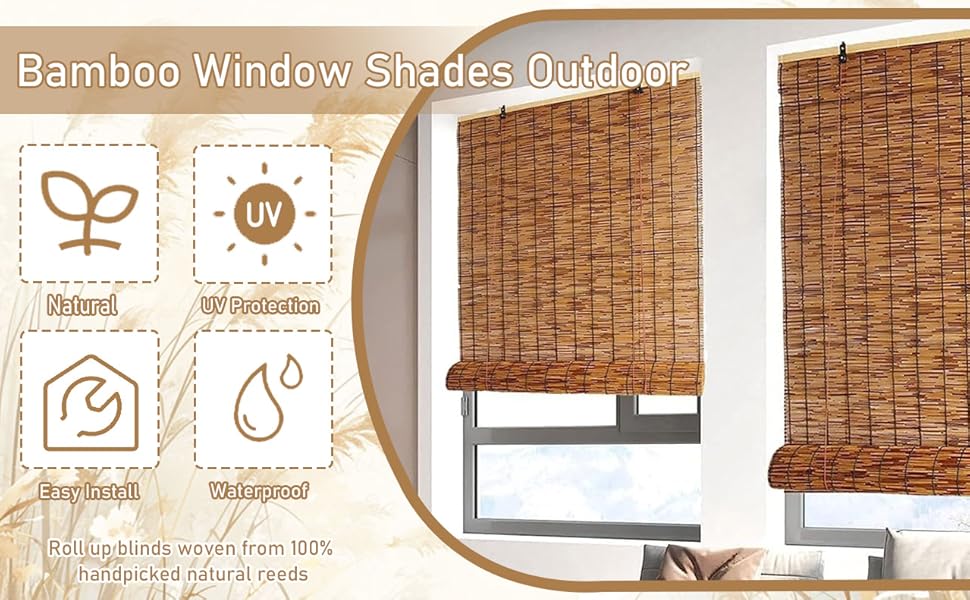 Amazon.com: Roll up Bamboo Shades Blinds for Windows, Reed Curtain ...