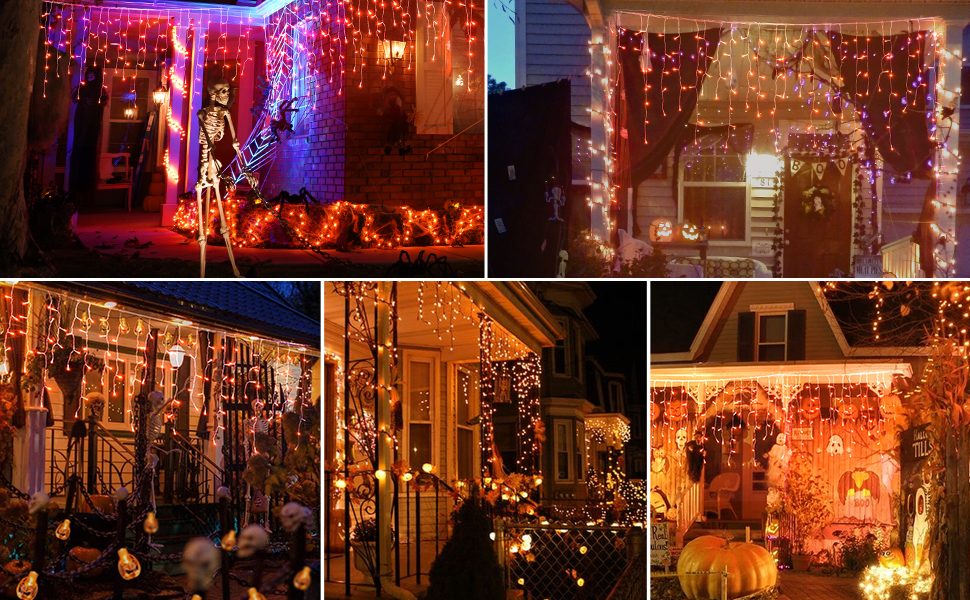 Orange Lights, 40FT 432 LED Halloween Icicle Lights with 81 Drops ...