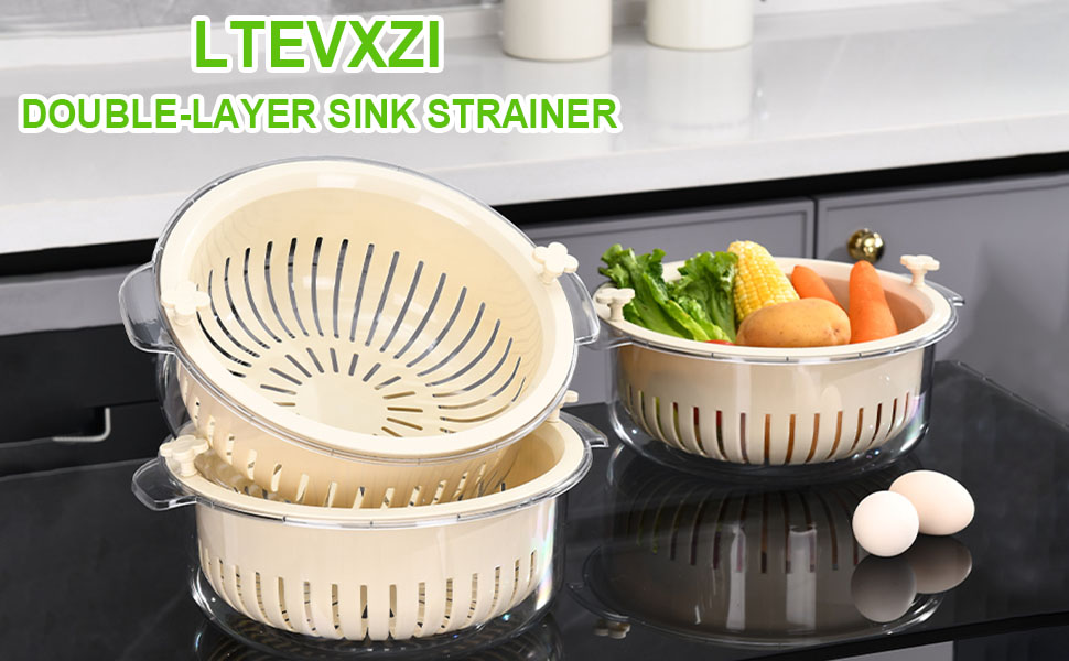 Amazon.com: Kitchen Colanders Bowl Set 2 in 1 Fruit Vegetable Washing Food Strainers, Large ...