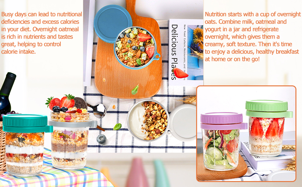 Amazon.com: Overnight Oats Containers with Lids and Spoon, Wide Mouth Mason Jars 16 Oz Overnight ...