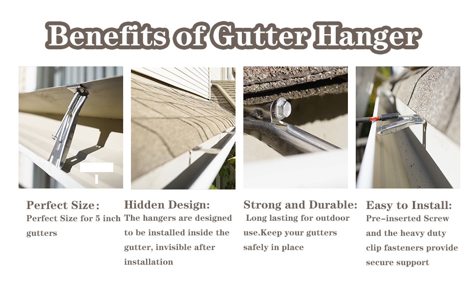 ZXJHGXS 50 Pcs 5 Inch Aluminum K-Style Gutter Hangers, Heavy Duty Hidden Rain Gutter Brackets ...