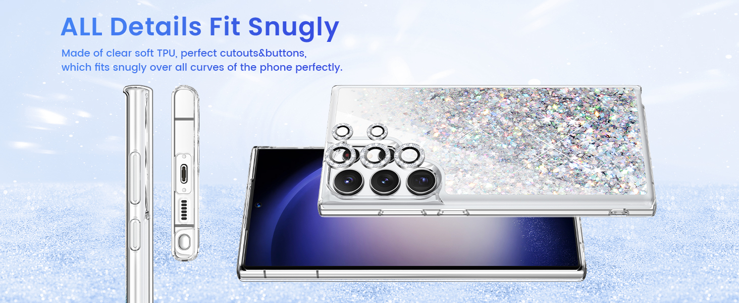 Amazon.com: Caka [1+5] for Galaxy S23 Ultra Case, S23 Ultra Case Glitter with Camera Lens ...