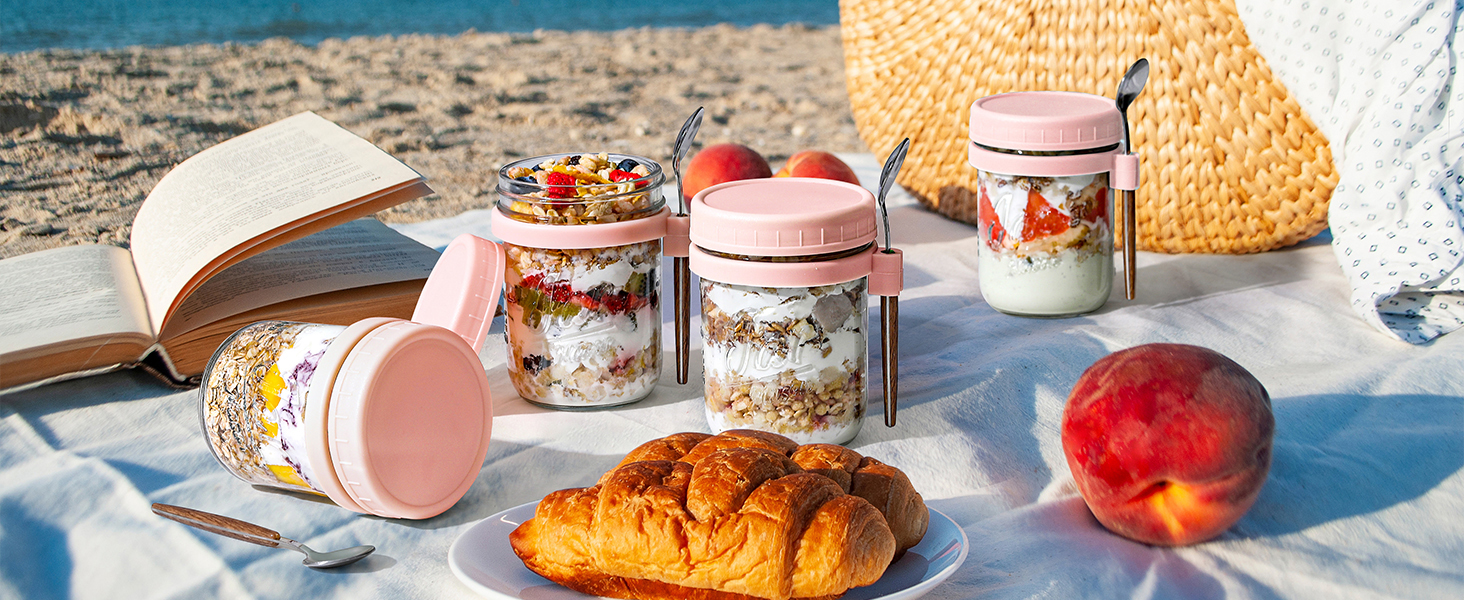 Amazon.com: LANDNEOO 6 Pack Overnight Oats Containers with Lids and Spoons, 16 oz Glass Mason ...