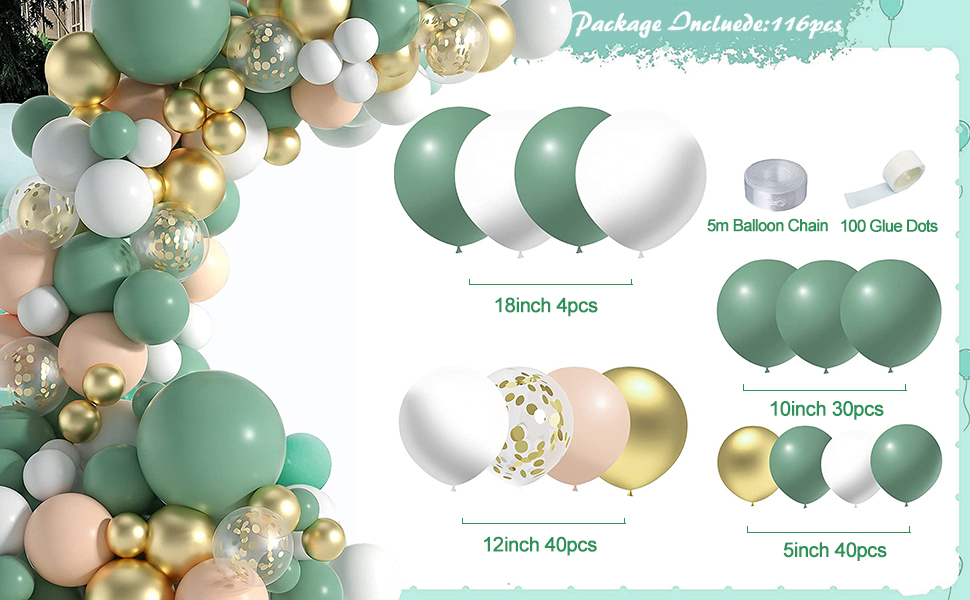 Amazon.com: Sage Green Garland Arch Kit,Green Balloons Arch Birthday Party Decoration for Baby ...