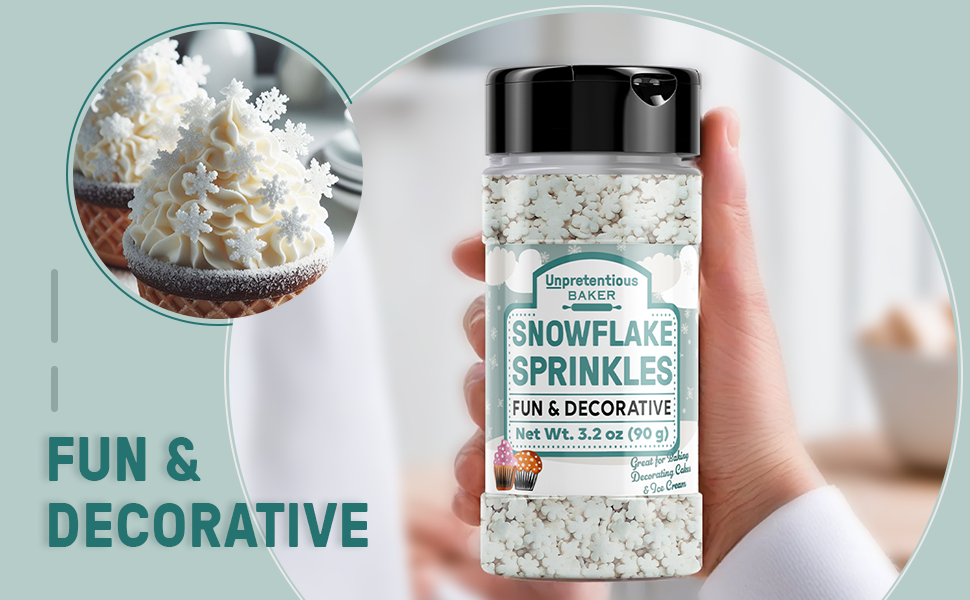 Amazon.com: Unpretentious Snowflake Sprinkles, 3.2 oz, Cake & Cookie Decorations, Light & Fun ...