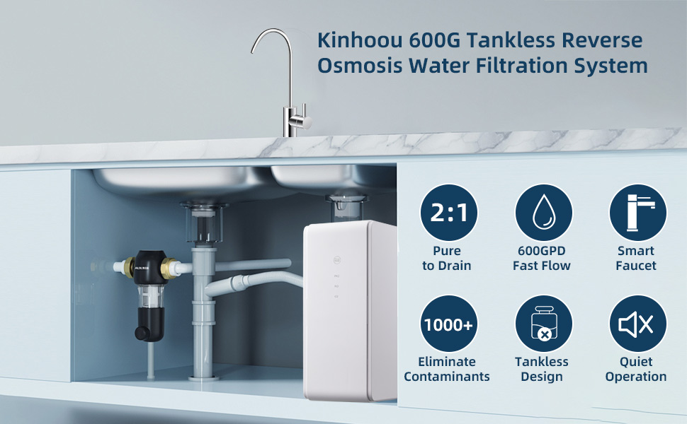 Kinhoou Reverse Osmosis Water Filter Under Sink, 600G Tankless Reverse Osmosis System TDS ...