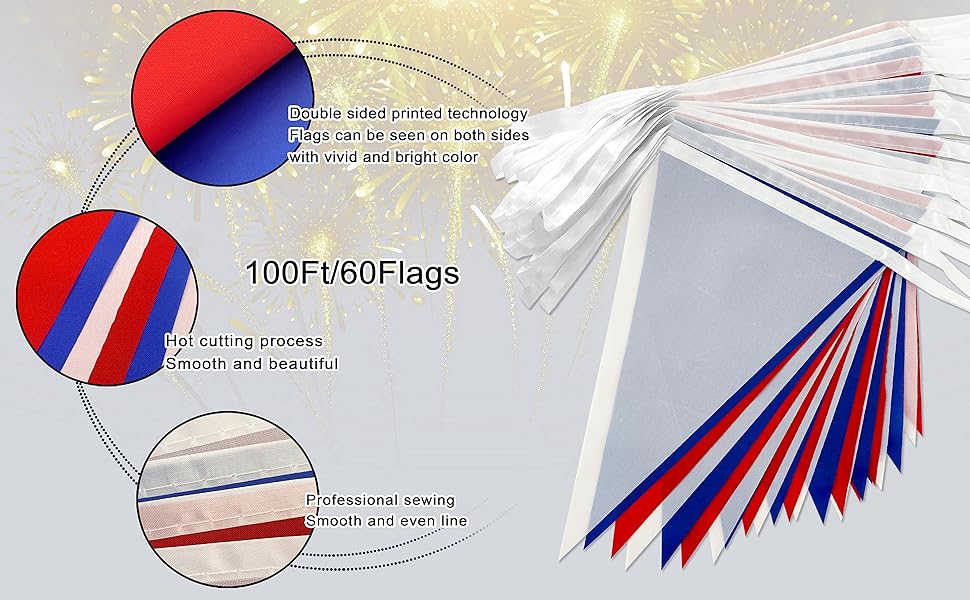 Amazon.com: LZXING 100 Feet Red Blue White Pennant Banner Flags ...