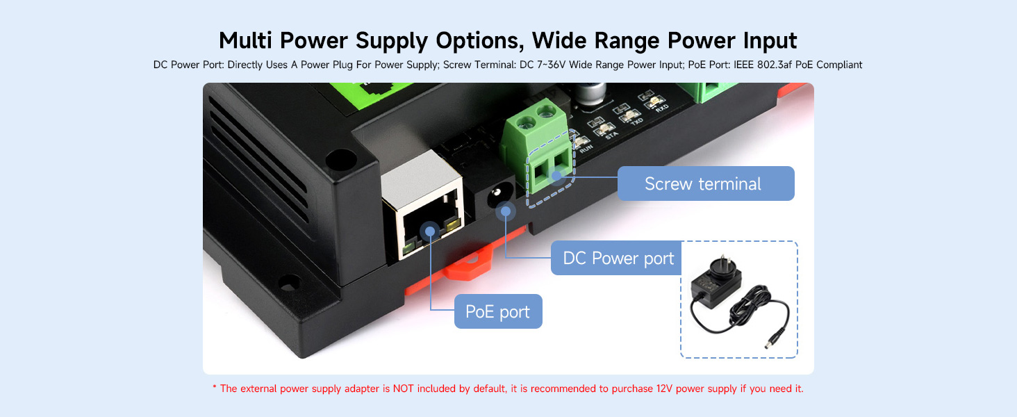 Waveshare 8-Ch Ethernet Relay Module (B) with Digital Input, Modbus RTU/Modbus TCP Protocol, PoE ...