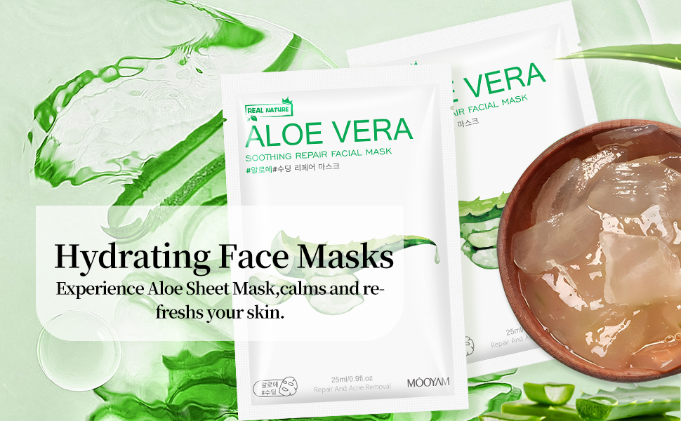 Amazon.com : GUOYAOLIFU 10 Sheets Aloe Vera Face Masks Skincare, Hydrating Face Mask Skincare ...