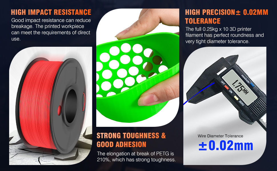 JAYO - Paquete de filamento para impresora 3D, multicolor, filamento PETG de 1,75 mm, filamento ...