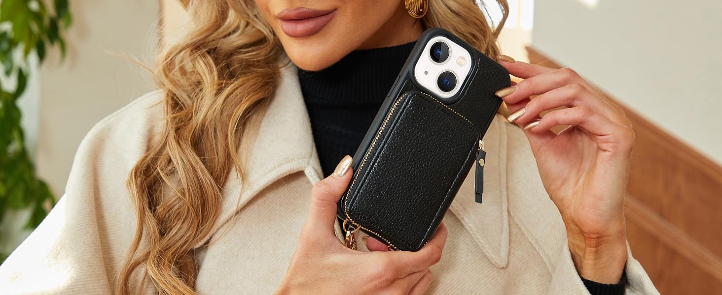 Amazon.com: ZVE Wallet Case for iPhone 15, Phone Case with Card Holder Wrist Strap Compatible ...