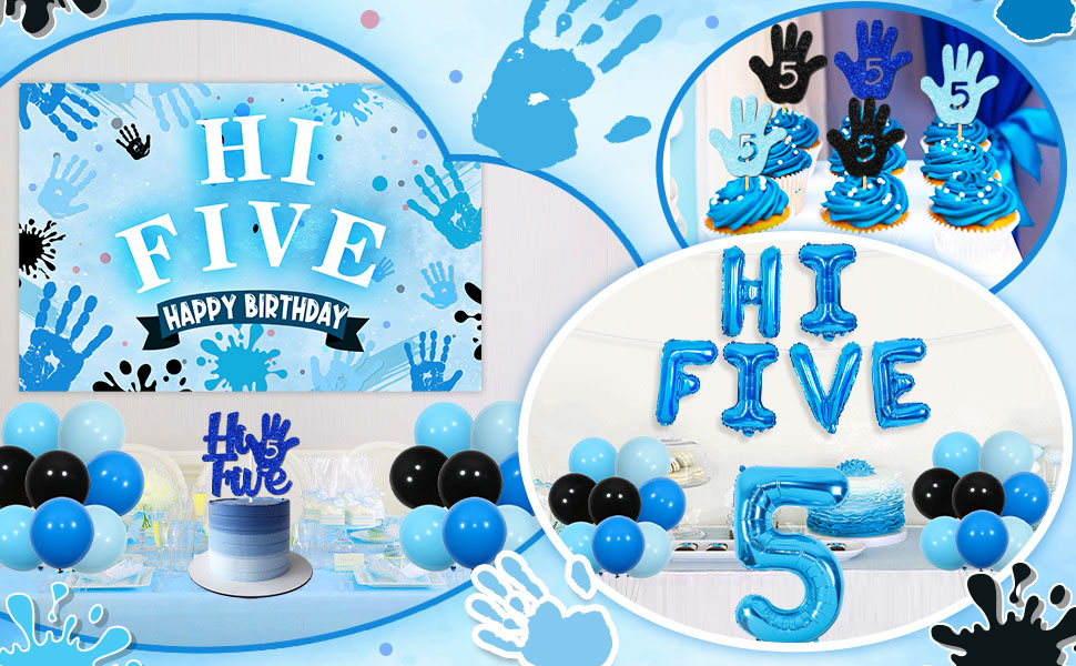 Amazon.com: Hi Five Birthday Party Decorations Boy, Blue 5th Birthday Decorations Backdrop Cake ...