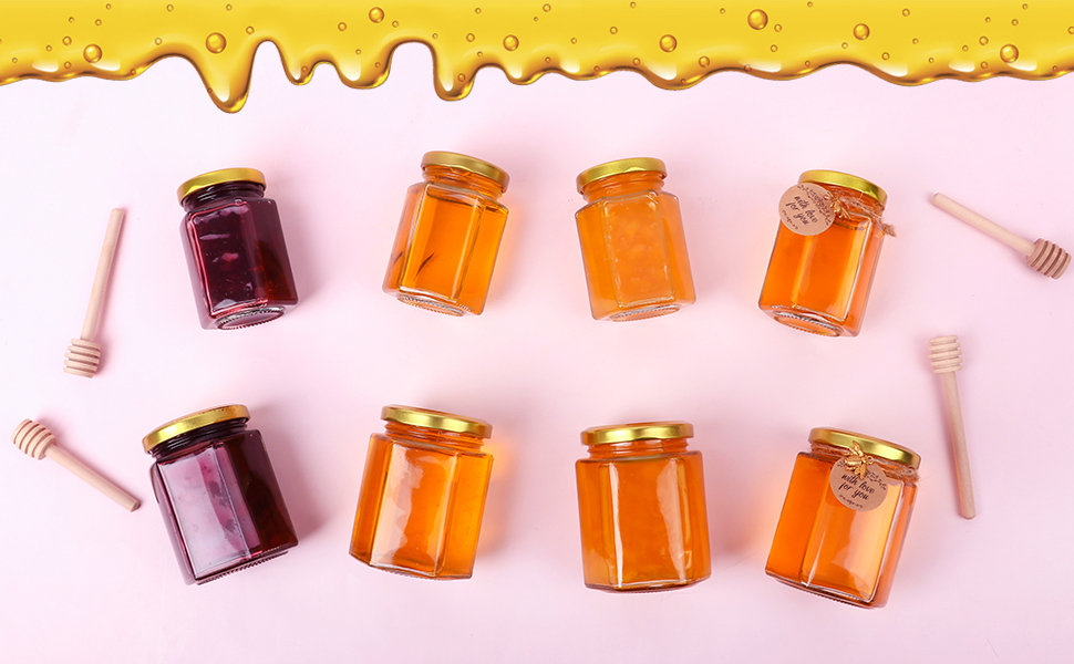 Amazon.com: SZUAH 6 oz Mini Honey Jars with Dipper 30 Pack, Glass Hexagon Honey Jar for Wedding ...