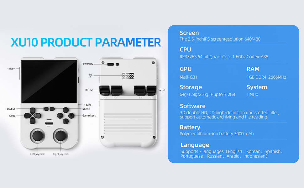 Amazon.com: XU10 Handheld Game Console,3.5 Inch IPS Screen with 3000mAh Battery,Linux System ...