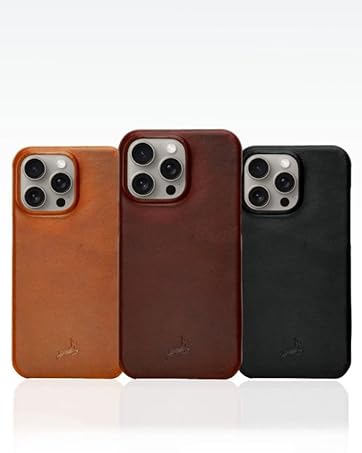Amazon.com: DEERHANDMADE Premium Full Grain Leather Phone Case Compatible with Apple iPhone 15 ...