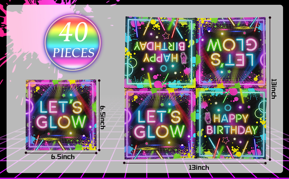 Amazon.com: Glow Party Supplies,40Pcs Glow Party Napkins Neon Birthday ...