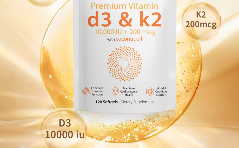 Amazon.com: MXCZBSM 2 Bag Vitamin D3 K2 Supplement Softgel, Vitamin D3 K2 Softgel with 10000 IU ...