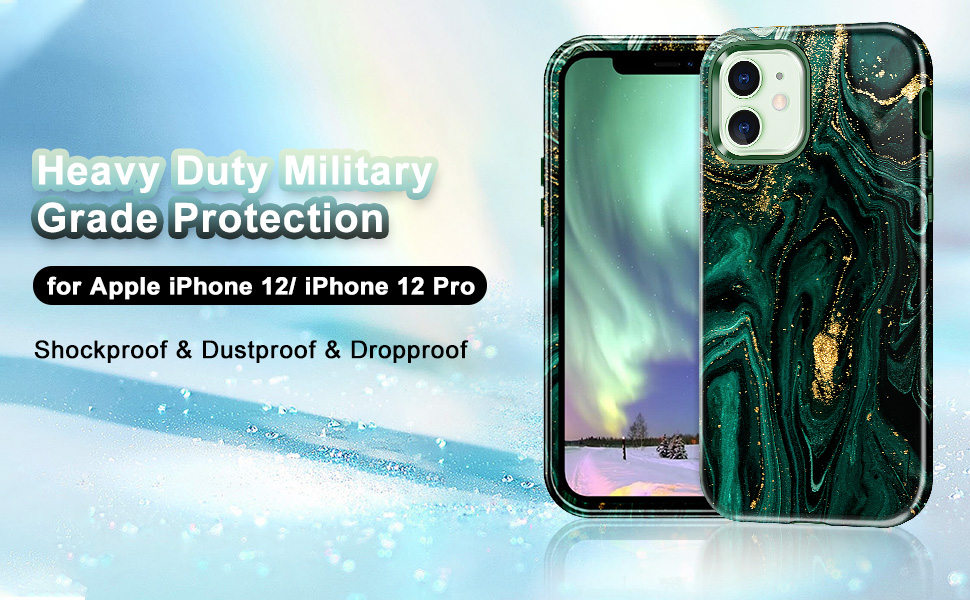 Amazon.com: Btscase iPhone 12/12 Pro Case, Heavy Duty Three Layer Marble Shockproof Full Body ...