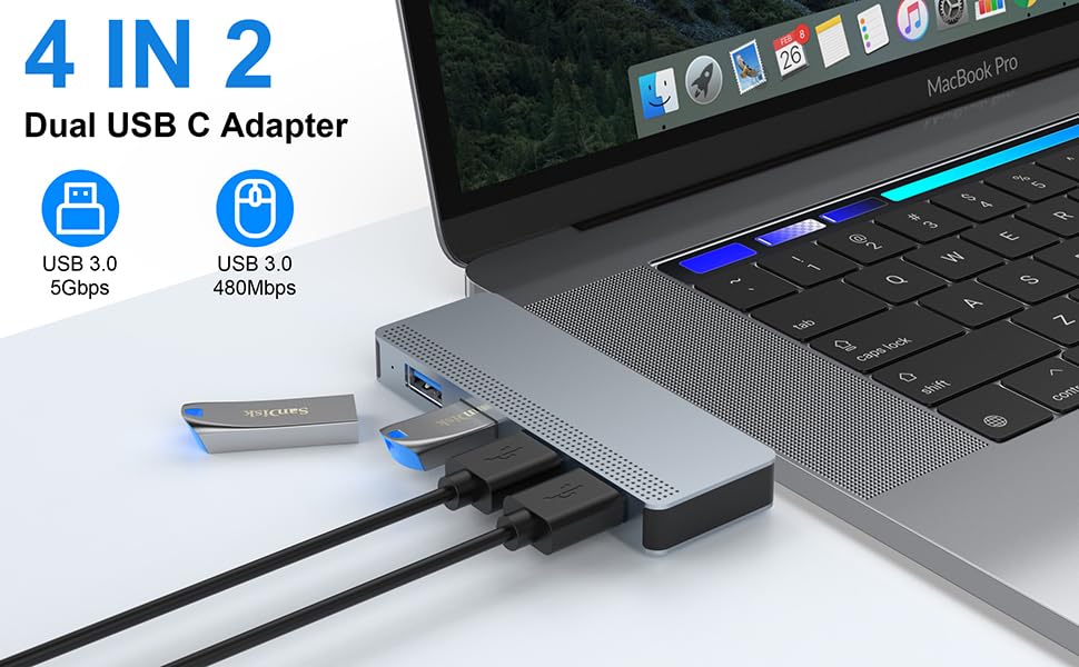 Amazon.com: USB C Adapter for MacBook Pro/Air, 4 in 2 USB C Hub MacBook Pro USB Adapter, Type C ...