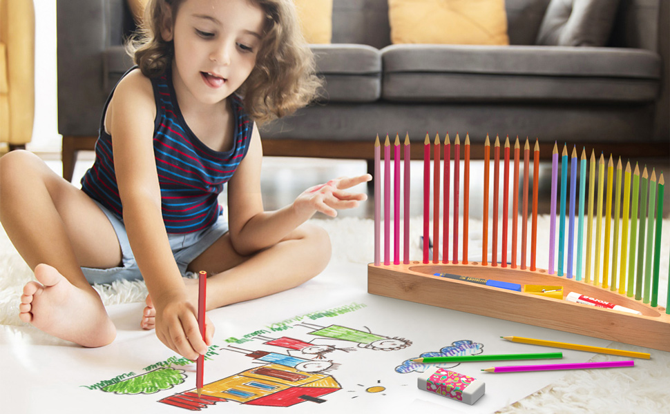 Stiftehalter aus Holz, Digiroot Schreibtisch Organizer, Aufbewahrung für 36 Buntstifte ...